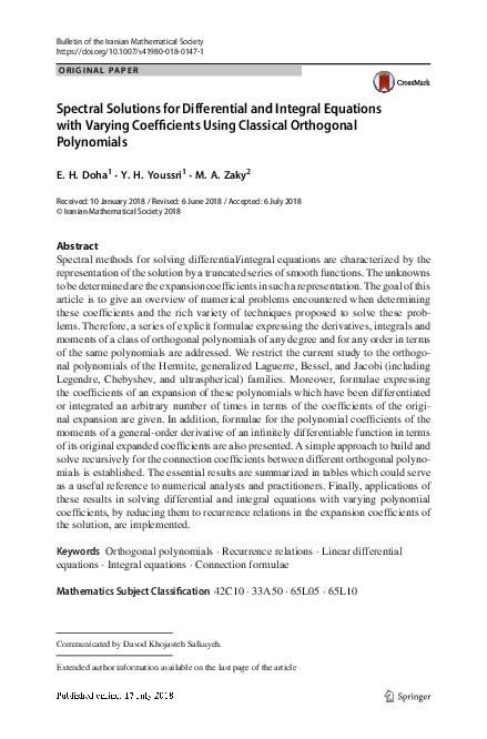 Pdf Spectral Solutions For Differential And Integral Equations With