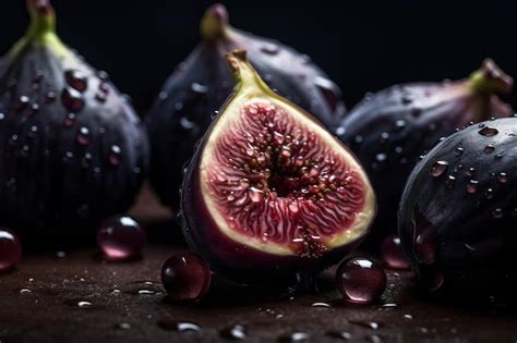 Premium Ai Image Figs On A Table With Water Drops On Them