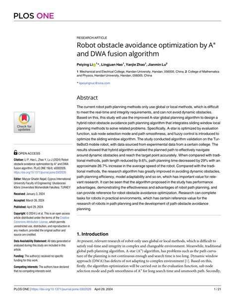 Pdf Robot Obstacle Avoidance Optimization By A And Dwa Fusion Algorithm