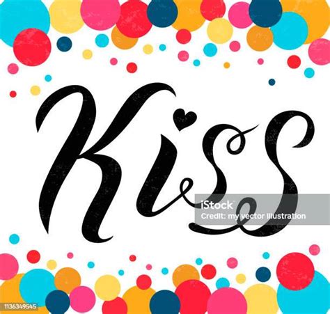 색 원으로 흰색 배경에 레터링 텍스트를 키스 낭만적 인 사랑 인쇄 수 제 서 예 벡터 일러스트입니다 포스터 카드 배너 엽서 및 인쇄에 대 한 키스 나 벡터 디자인 0명에