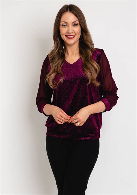 Leon Collection V Neck Shimmer Blouse Mulberry Mcelhinneys