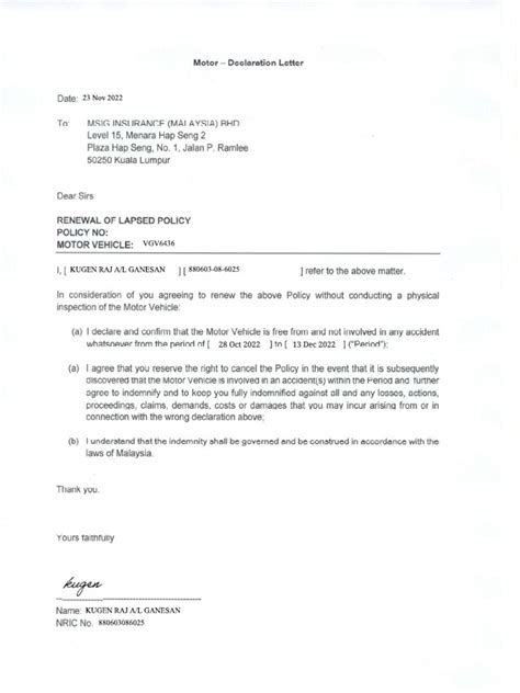 Declaration Letter Signed Pdf