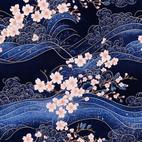 A Traditional Japanese Fabric Pattern Showcasing A Repeating Design Of