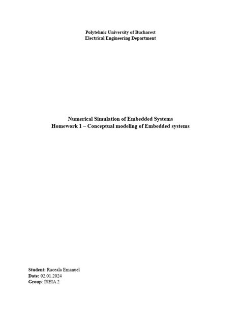 Numerical Simulation Of Embedded Systems Homework 1 Conceptual