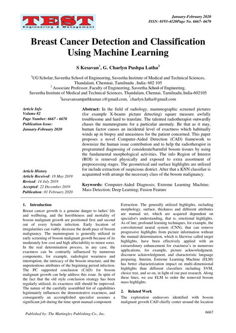 Pdf Breast Cancer Detection And Classification Using Machine Learning