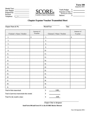Fillable Online Score Form 100 Expense Voucher Sept2007 Doc Score