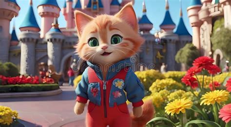 Vibrant Illustration Of Kitten On Exciting Amusement Park Rides Stock Illustration