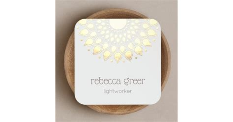 Energy Healer Yellow Gold Floral Lotus Mandala Square Business Card