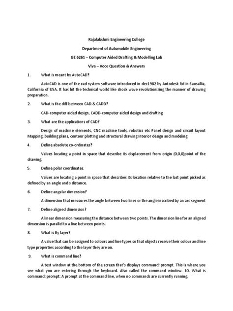 computer aided drafting and modelling lab viva voce question and answers