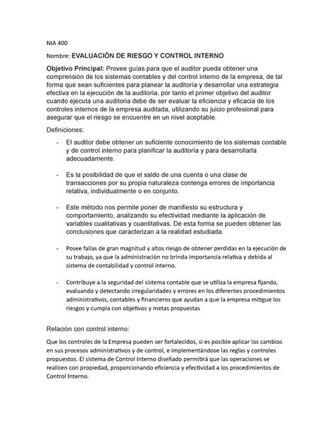 Nia 400 Nia 400 Nia 400 Nombre EvaluaciÓn De Riesgo Y Control
