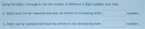 solved using the digits 2 through 6 list the number of