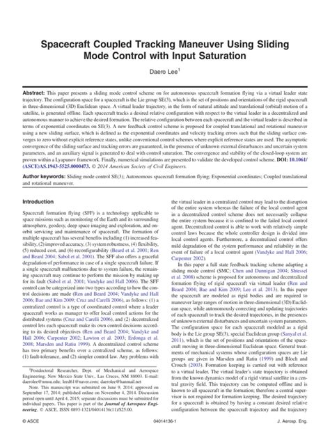 Spacecraft Coupled Tracking Maneuver Using Sliding Mode Control With Input Saturation Pdf