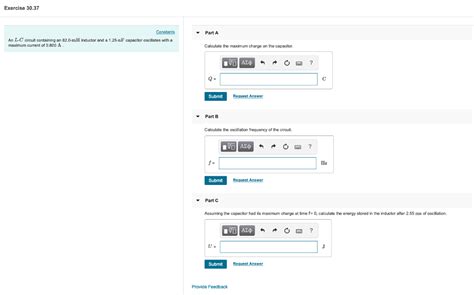 Solved Exercise 30 37 Constants Part A An L C Circuit