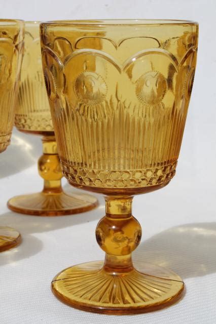 60s Vintage Amber Glass Goblets Bartlett Collins Manhattan Water