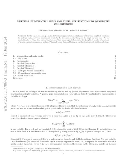 Pdf Multiple Exponential Sums And Their Applications To Quadratic