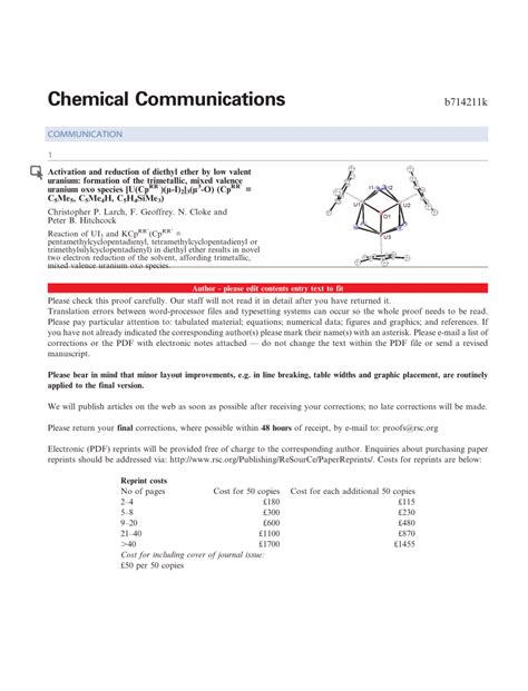 Pdf Activation And Reduction Of Diethyl Ether By Low Valent Uranium