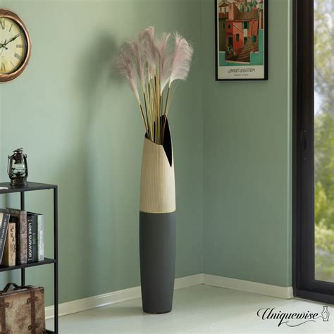 Freestanding Ceramic Floor Vase Handcrafted Beige Polka Dot Striped