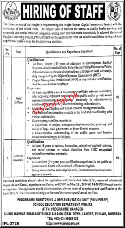 Programme Monitoring And Implementation Unit Pmiu Pesrp Jobs May 2024