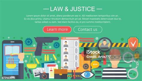 법과 정의 개념 죄수와 총 Infographics 템플릿 디자인 웹 헤더 요소 포스터 배너 디자인 범죄 벡터 일러스트입니다