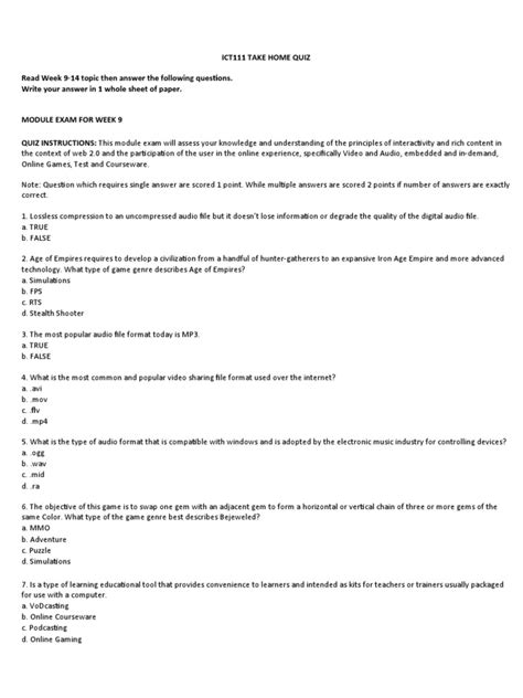 Ict111 Take Home Quiz Week 9 14 Pdf Data Compression Podcast