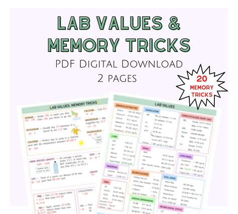 Lab Values Memory Tricks Fundamental Nursing Notes NCLEX Lab Values Nursing Study Guide Etsy