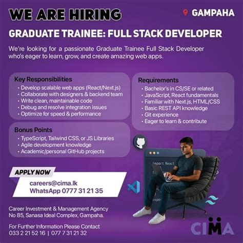 Graduate Trainee Full Stack Developer At Cima Gampaha Sri Lanka Itprolk
