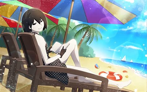 Safebooru 1girl Ball Bangs Bare Legs Bare Shoulders Barefoot Beach