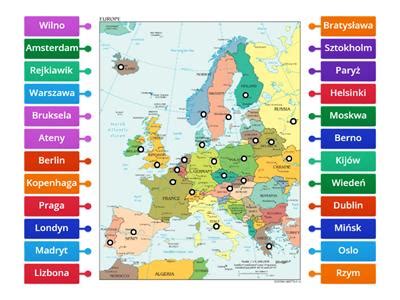 Mapa Europy ze stolicami Materiały dydaktyczne
