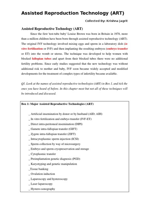 Assisted Reproduction Technology Art Pdf In Vitro Fertilisation