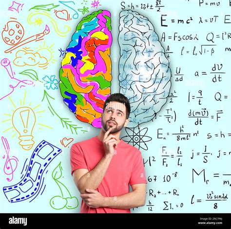 Logic And Creativity Man And Illustration Of Brain Hemispheres