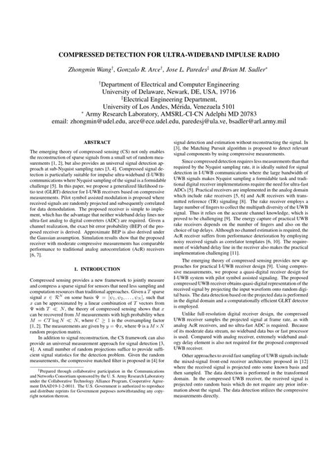 Pdf Compressed Detection For Ultra Wideband Impulse Radio