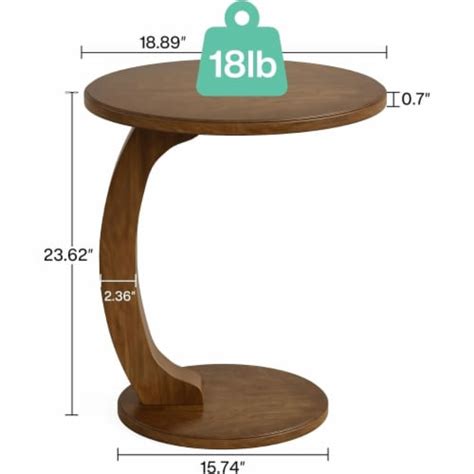 Tribesigns Round End Table C Shaped Solid Wood Small Side Table Mid