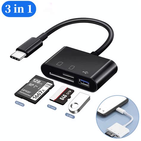 3 In 1 Type C เครื่องอ่านการ์ดเพื่อ Usb การ์ดความจำเครื่องอ่านการ์ด