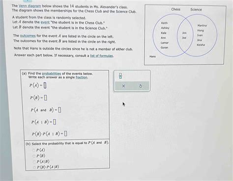 Solved The Venn Diagram Below Shows The 14 Students In Ms Alexander S