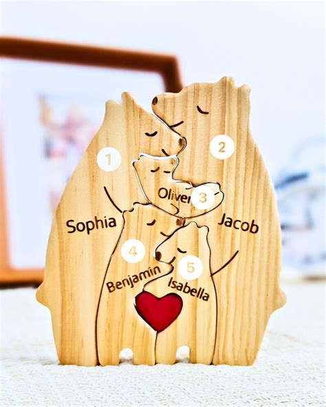 DIY Holzbären Familienpuzzle Personalisierte Familie Name Geschenk Bär Puzzle Skulptur Skulptur