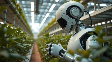 Agricultural Robot Working In Modern Automated Greenhouse Environment Monitoring Plants Growing