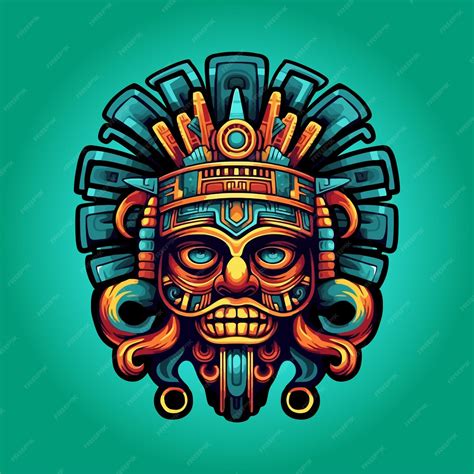 Adorno Mexicano Con Logo De Cara De Dios Azteca Vector Premium