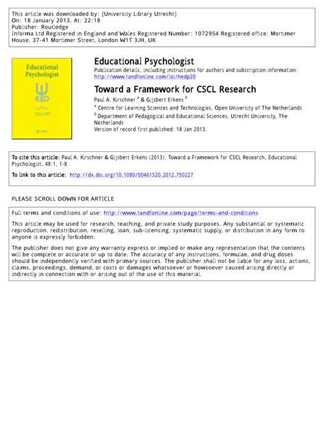 Pdf Toward A Framework For Cscl Research