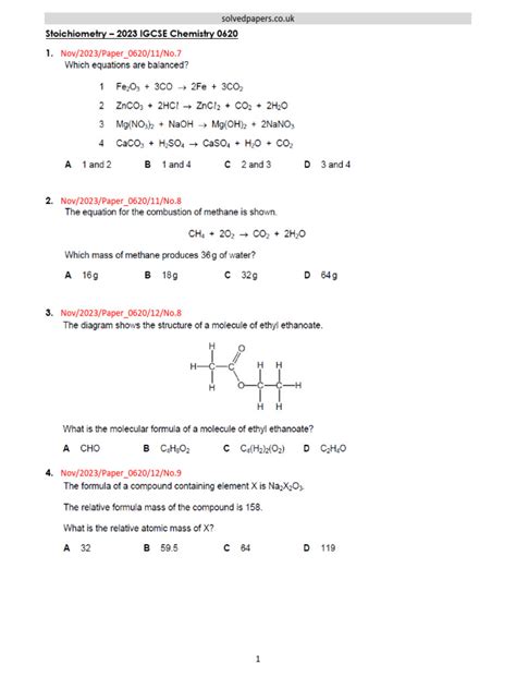 2023n Stoichiometry Igcse Chem 0620 Pdf