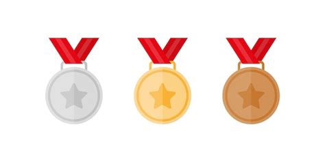 Medalhas De Ouro Prata E Bronze Estrelas E Fitas Vetor Premium