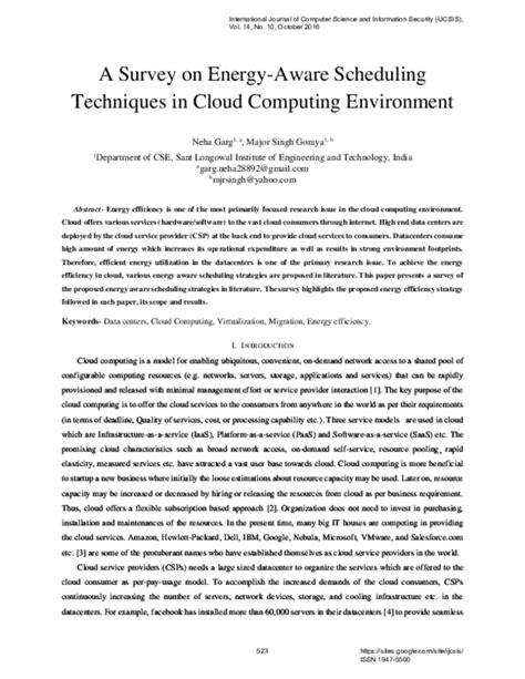 Pdf A Survey On Energy Aware Scheduling Techniques In Cloud Computing