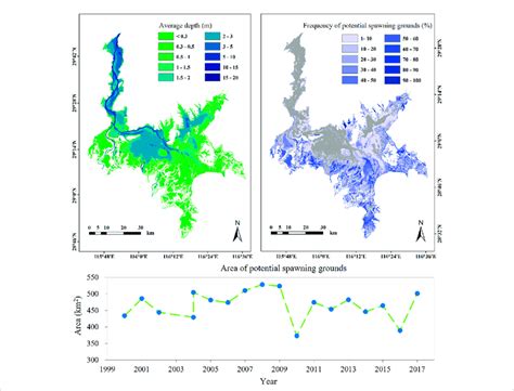 area of potential spawning grounds estimated based on lake topography