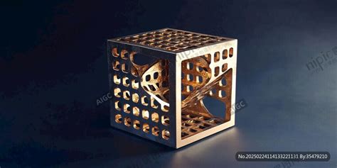 Ai创作图华丽式方体觚 3d打印笔筒 独孤信多面体煤精组印 立方体雕塑 3d立方体雕塑 金色立方体box 金属立体元素 菊花魔方 立体金属图案 3d打印产品模具 参数化设计 钛金艺术设计 3d