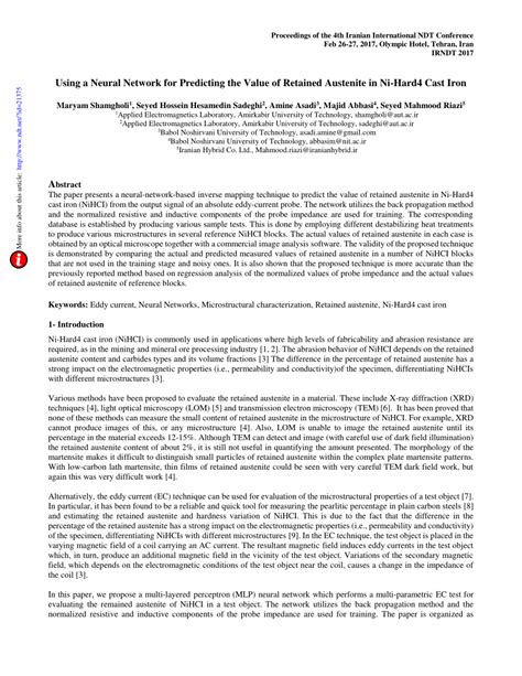 Pdf A Neural Network For Predicting The Value Of Retained Austenite In Ni Hard4 Cast Iron