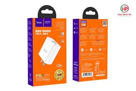 Củ Sạc Nhanh 20W Hoco C80 2 Cổng USB Và Type C