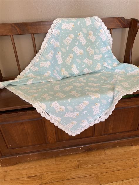 Flannel Receiving Blanket With Crochet Edge Flannel Receiving Blanket Flannel Baby Blanket