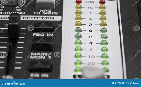 Macro Shot Of Stereo Led Indicator On Mixing Console With Pulsating Sound Level Stock Video