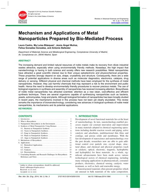 PDF Mechanism And Applications Of Metal Nanoparticles Prepared By Bio Mediated Process