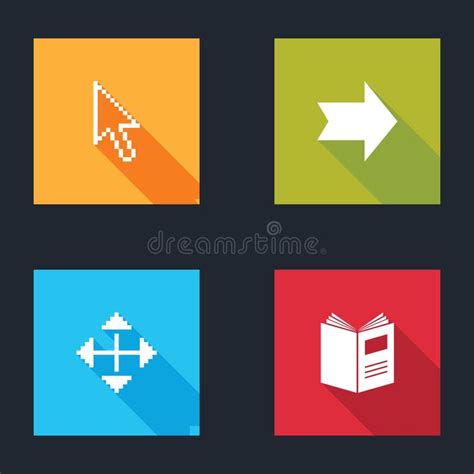 Set Pixel Arrow Cursor Arrow Arrows In Four Directions And Open Book