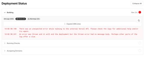 There Was An Unexpected Error While Talking To The Internal Vercel Api